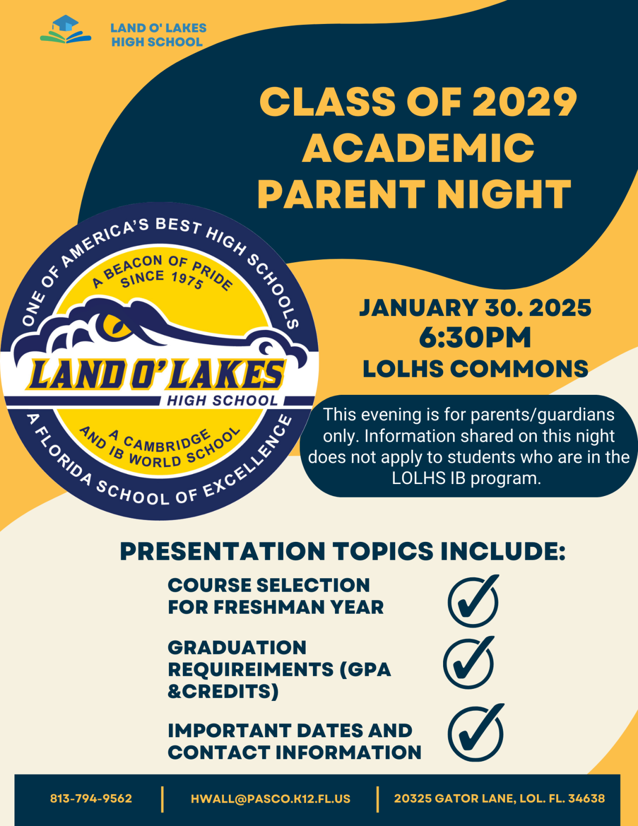 LOLHS Class of 2029 Parent Night | Pine View Middle School